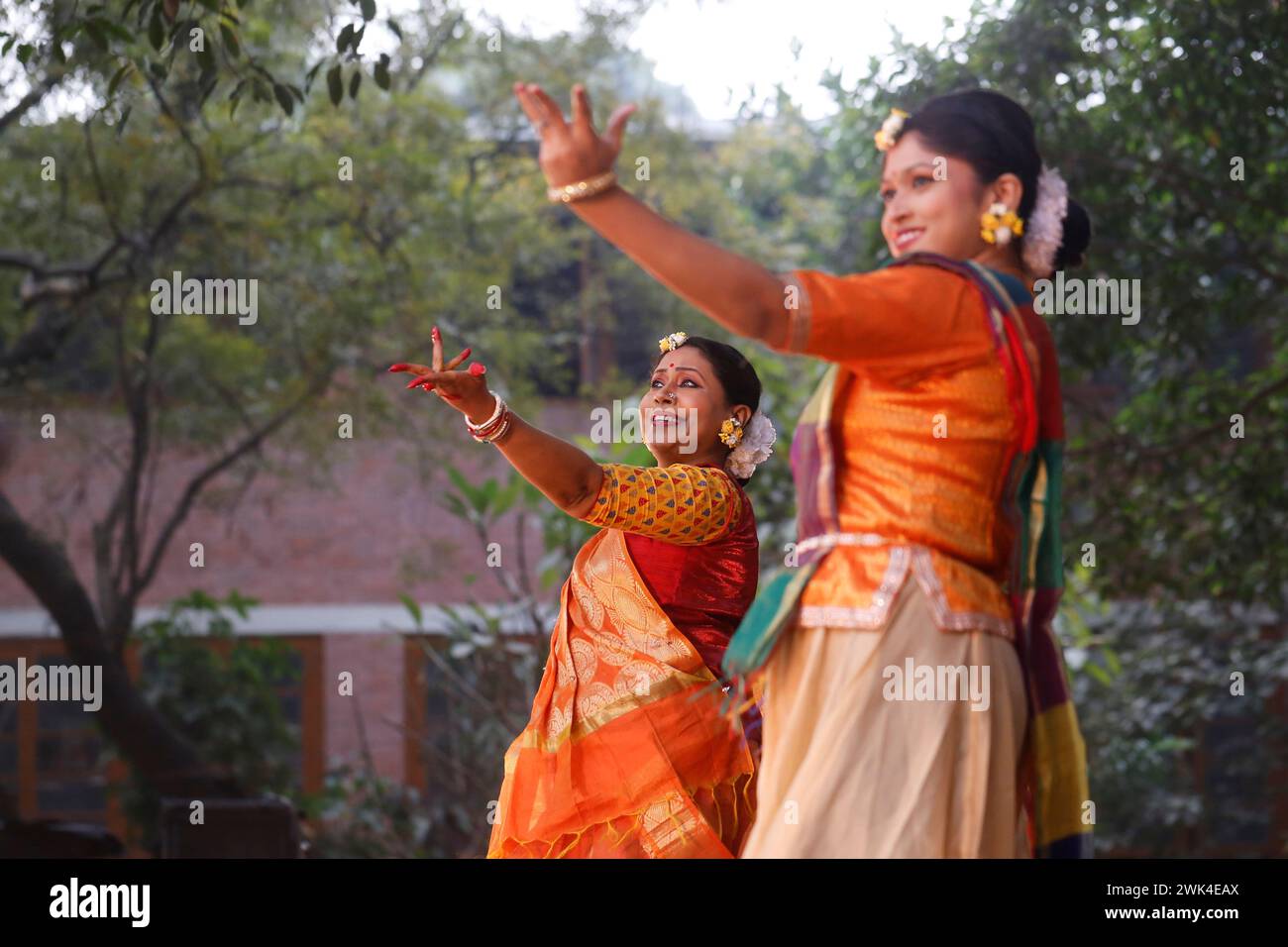 Dancers are performing a traditional dance during the Spring Festival ...