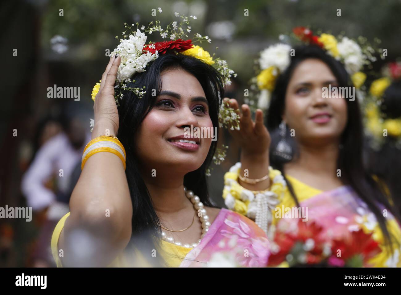 Women are seen during the Spring Festival in Dhaka, Bangladesh on ...