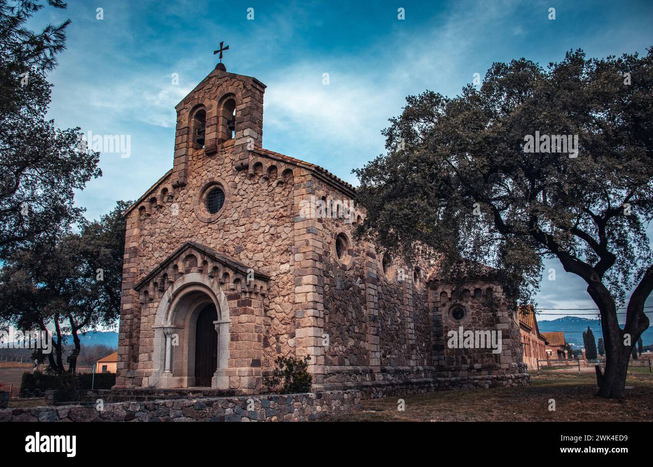 Catholic church located in Catalonia neighborhood. Red brick building ...