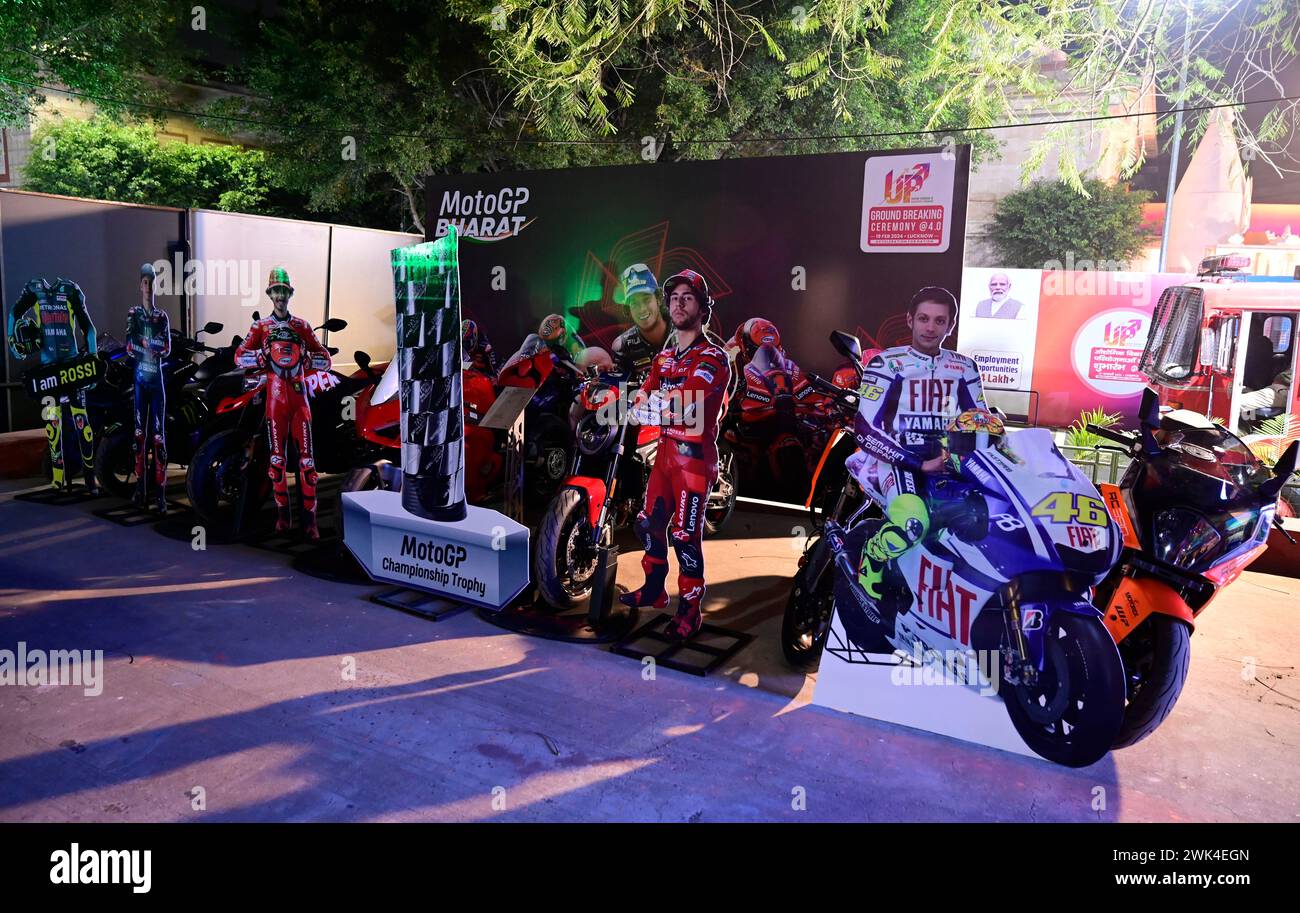 LUCKNOW, INDIA -FEBRUARY 18: Cutouts of MotoGP players displayed at the ...