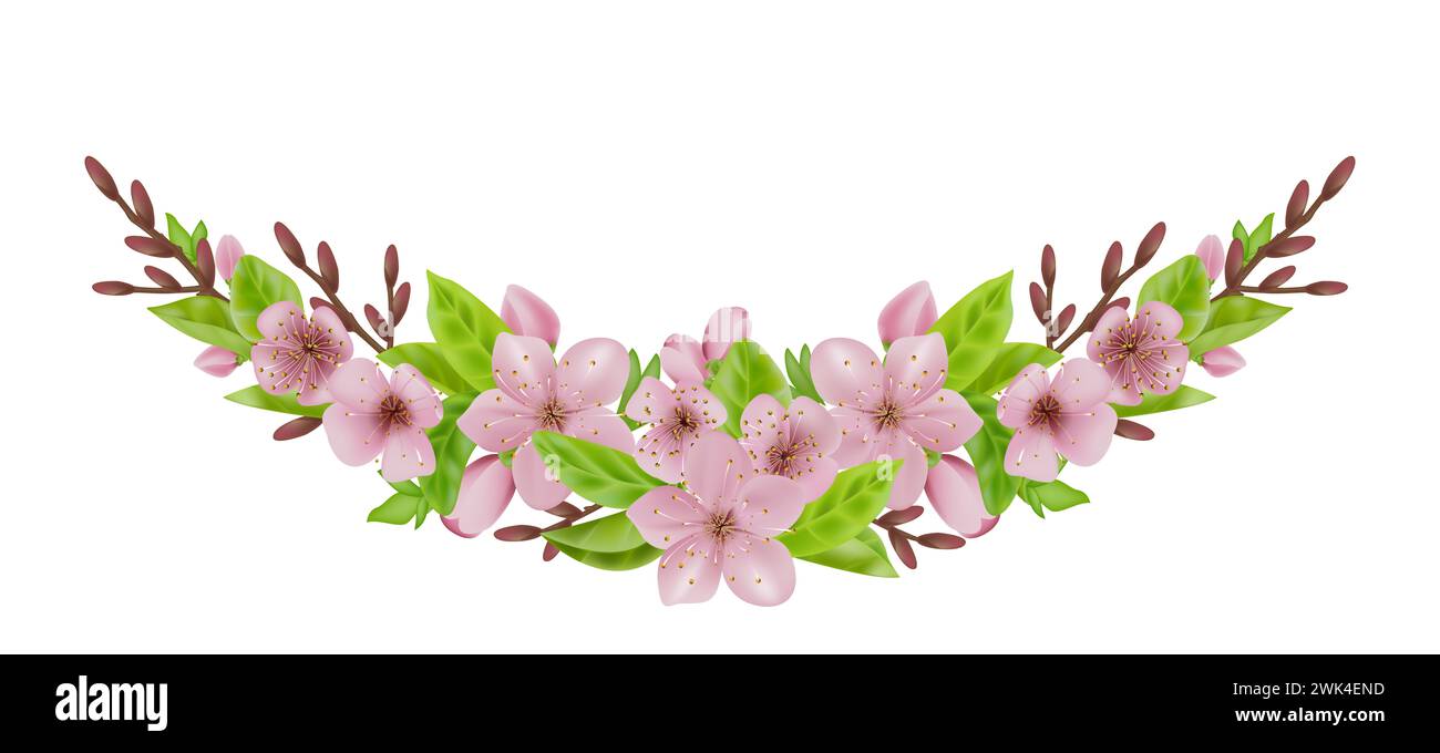 Realistic branches with pink flowers. spring flowers blossoming set ...