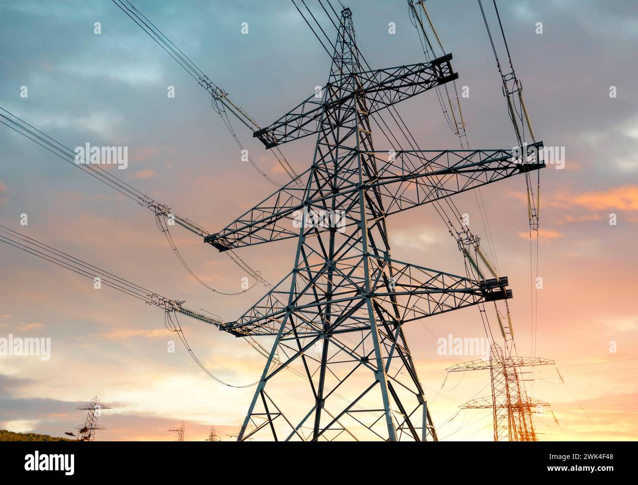 High voltage electric tower line pylon for distribution of electricity ...
