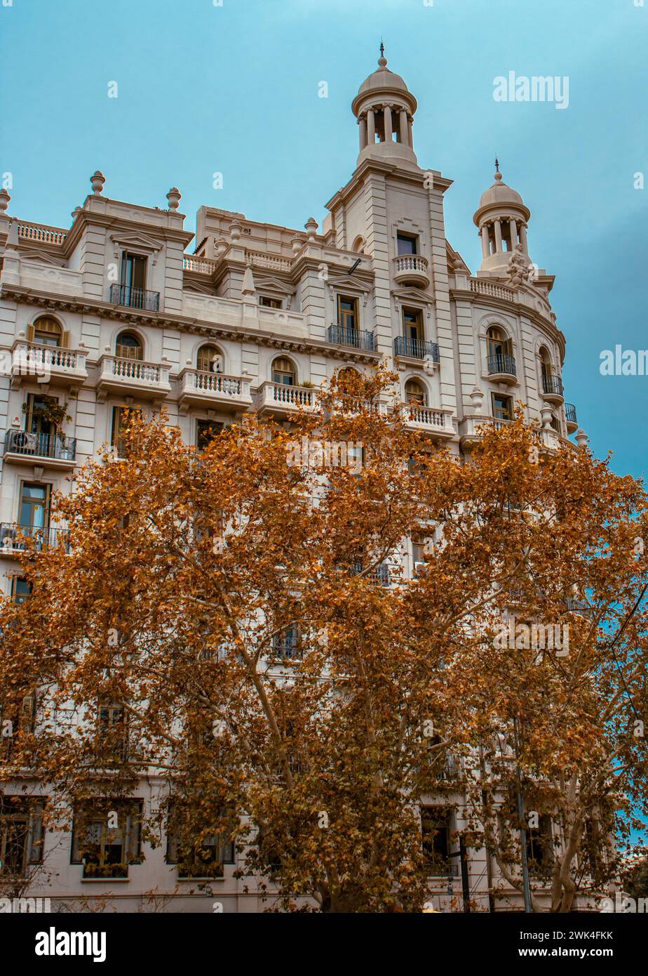 Historical apartment building in Europe city photo. Autumnal Barcelona ...
