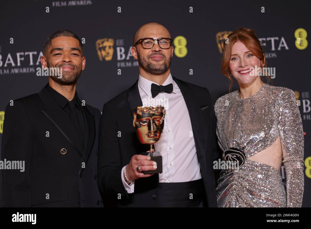 Kingsley Ben-Adir, from left, Cord Jefferson, winner of the adapted ...