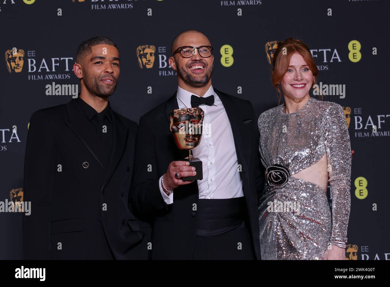 Kingsley Ben-Adir, from left, Cord Jefferson, winner of the adapted ...