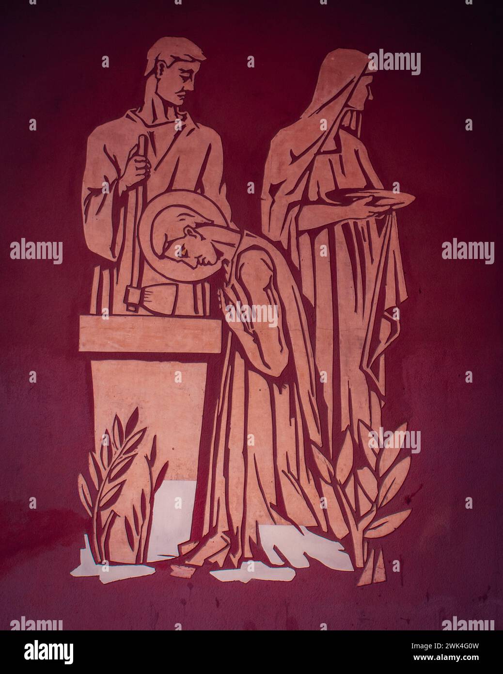 Bible theme painting on Cathedral photo. Street scene art depicting ...