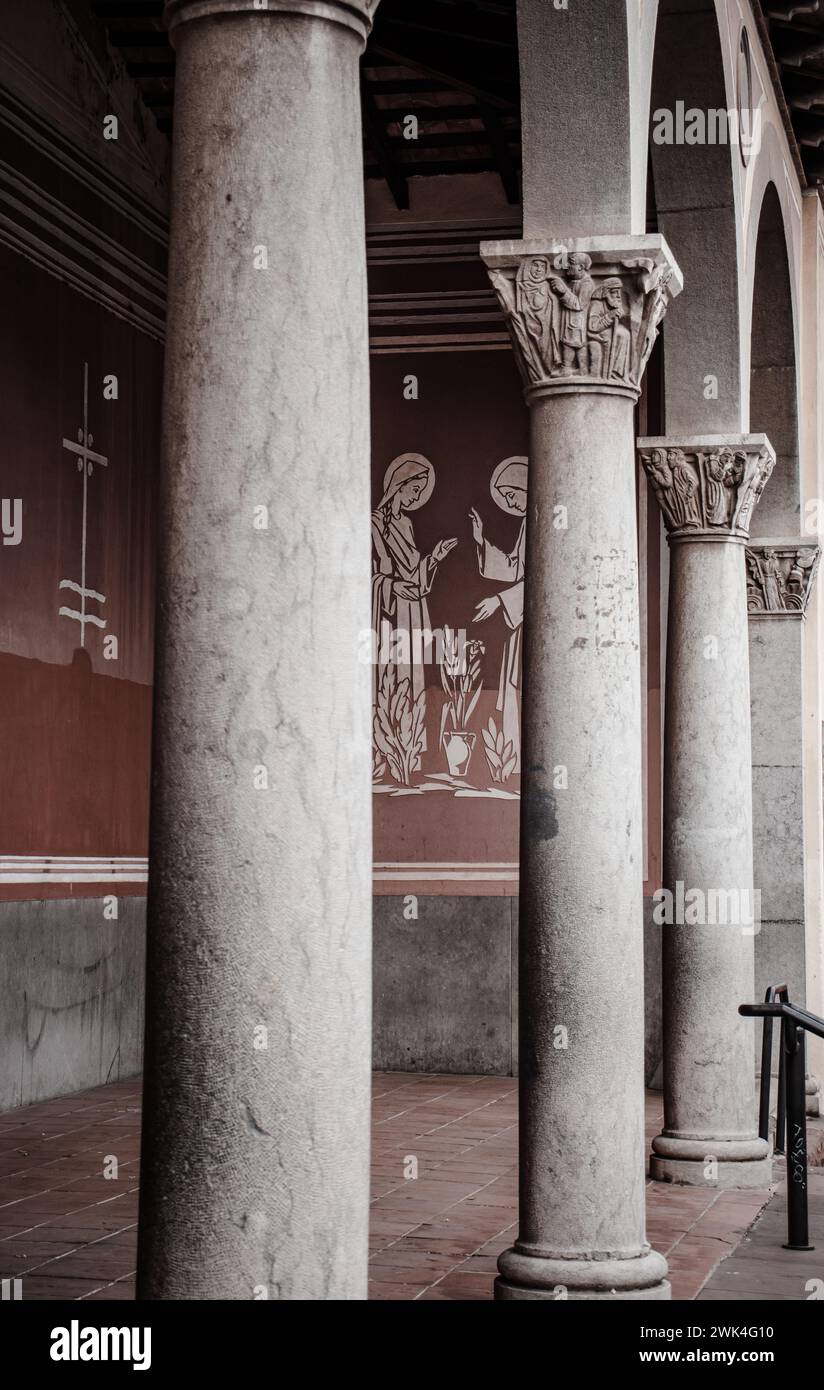 Columns of Baptista church in Catalonia city. Church basilica in ...