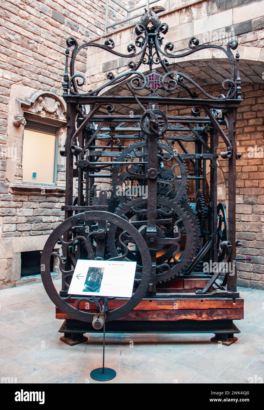 View of the mechanism of the turret clock in museum. Clockwork ...