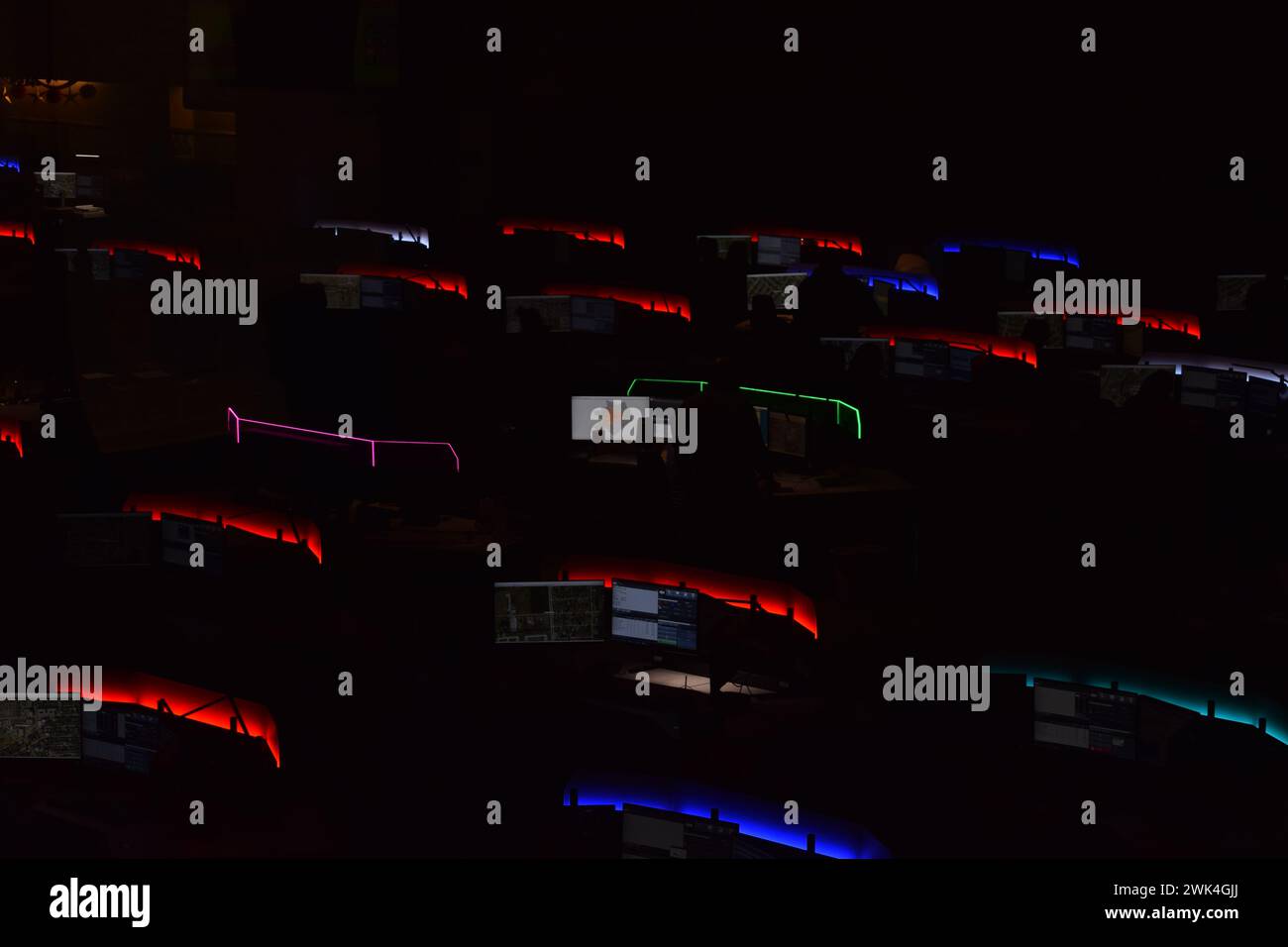 Multi-color, highlighted monitors of the Houston Emergency Center on a ...