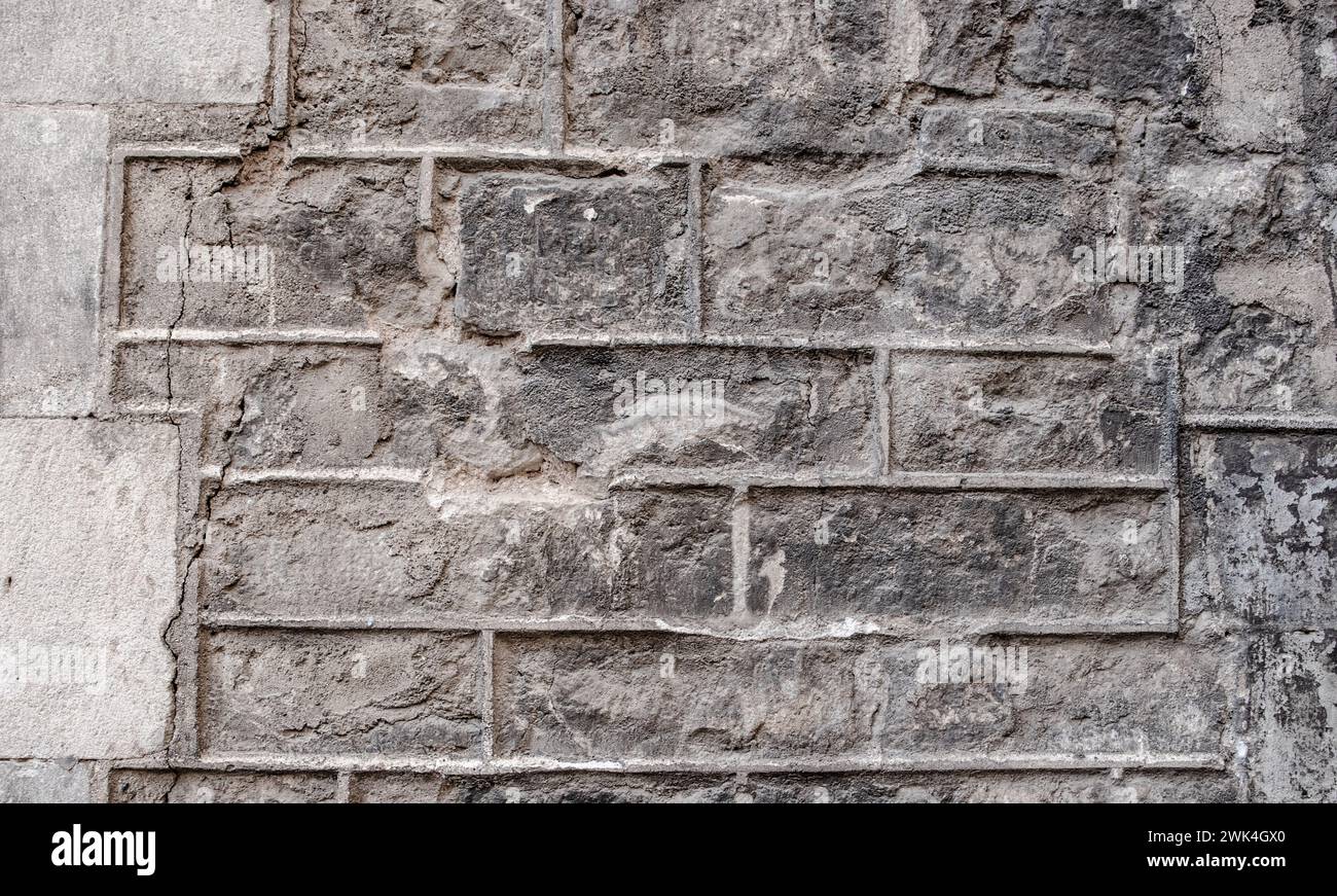 Close up old gray brick texture wall concept photo. Mediterranean ...
