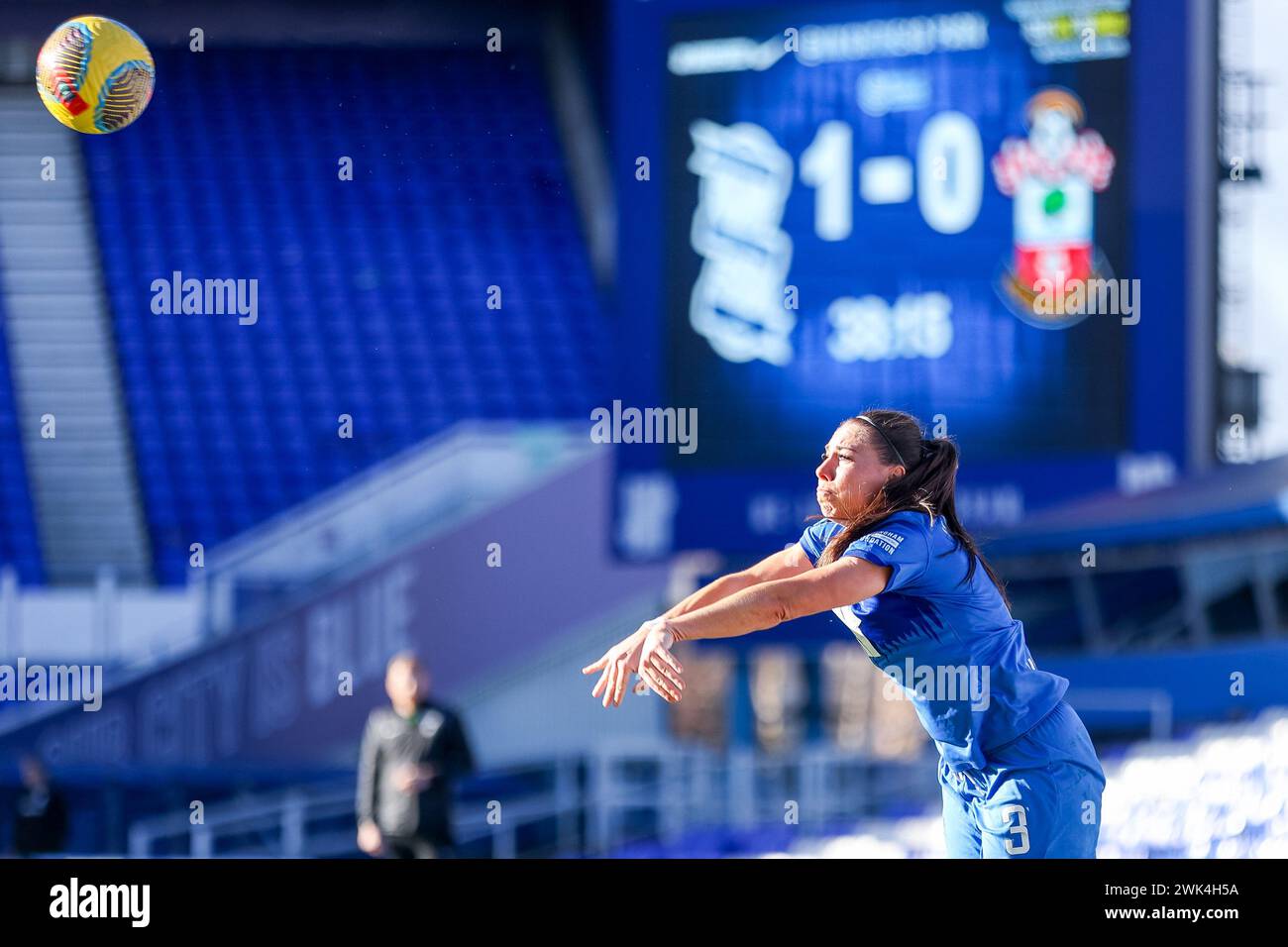 Birmingham, UK. 18th Feb, 2024. Birmingham City's Ellie Mason takes a ...