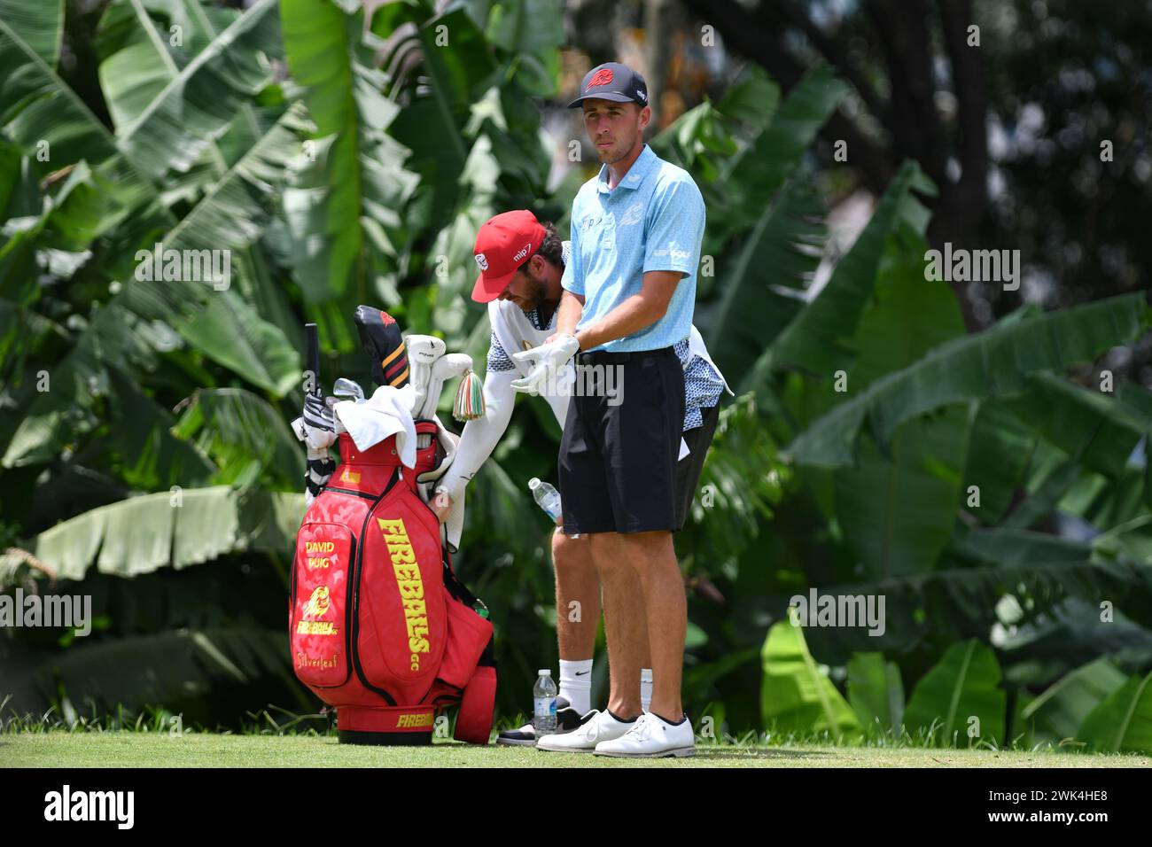 SERDANG - FEB 18: David Puig of Spain pictured at the 18th tee box ...