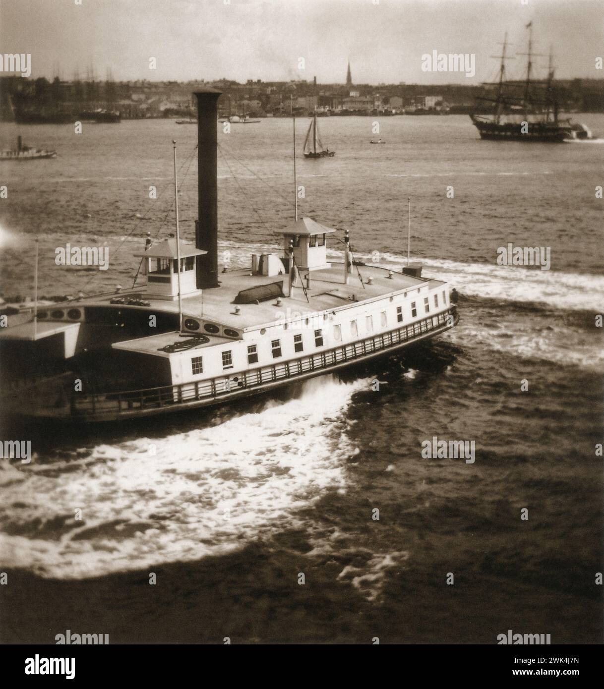 Steam ferry in New York Bay, New York. 1859 Vintage B&W Photograph by ...