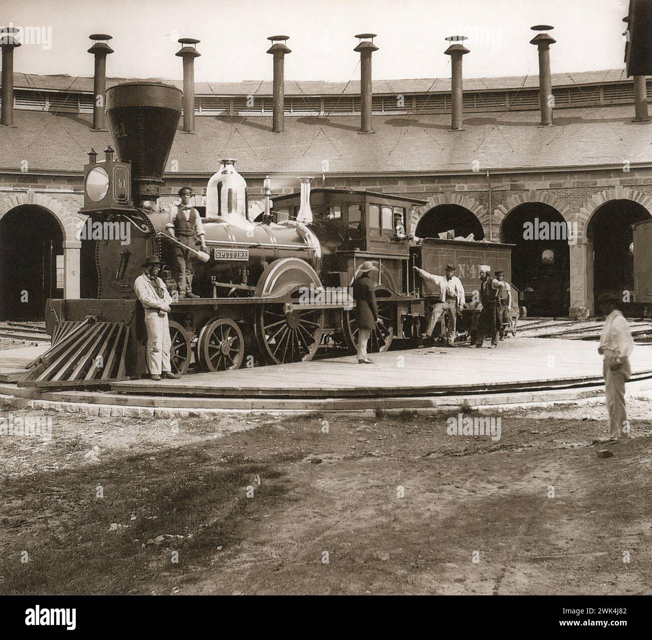The locomotive "Spitfire" of the Canadian Great Western Railway on a ...