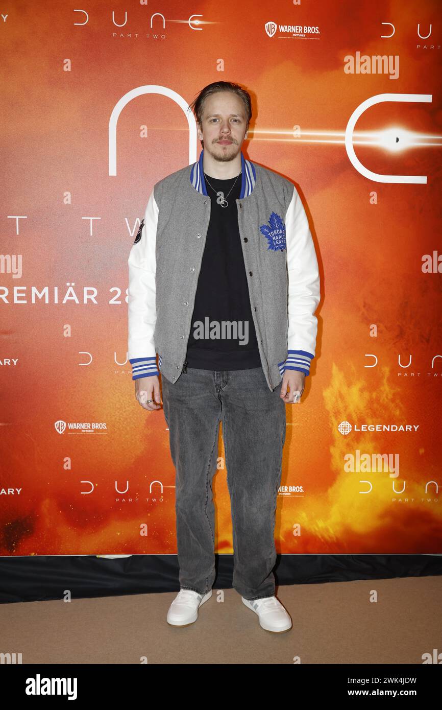 Swedish actor Valter Skarsgard arrives to the Sweden premiere of the film Dune:Part Two in ...