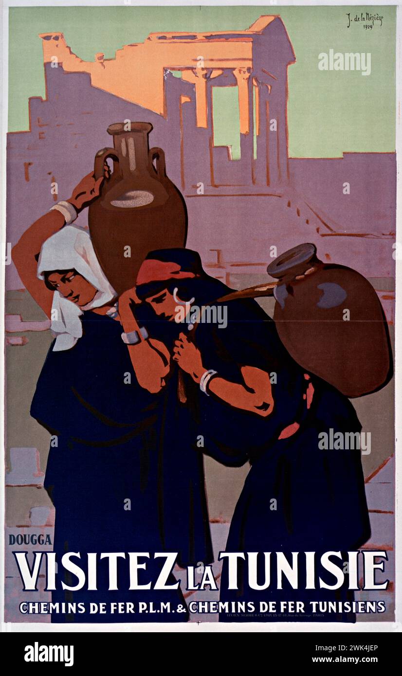 Vintage Rail Travel Poster, for the Tunisian Railways (Chemins de Fed ...