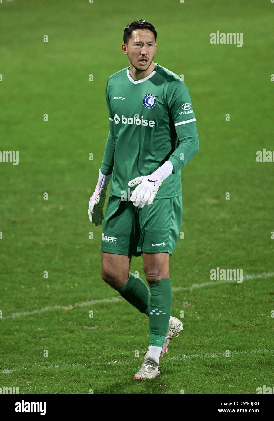 Eupen, Belgium. 18th Feb, 2024. Gent's goalkeeper Daniel Yakubi ...