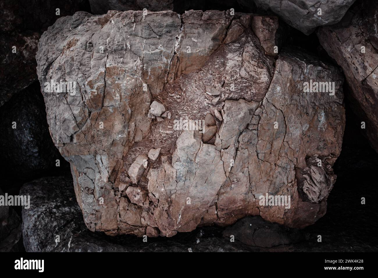 Sea cracked granite textured rock concept photo. Mountain rough surface ...