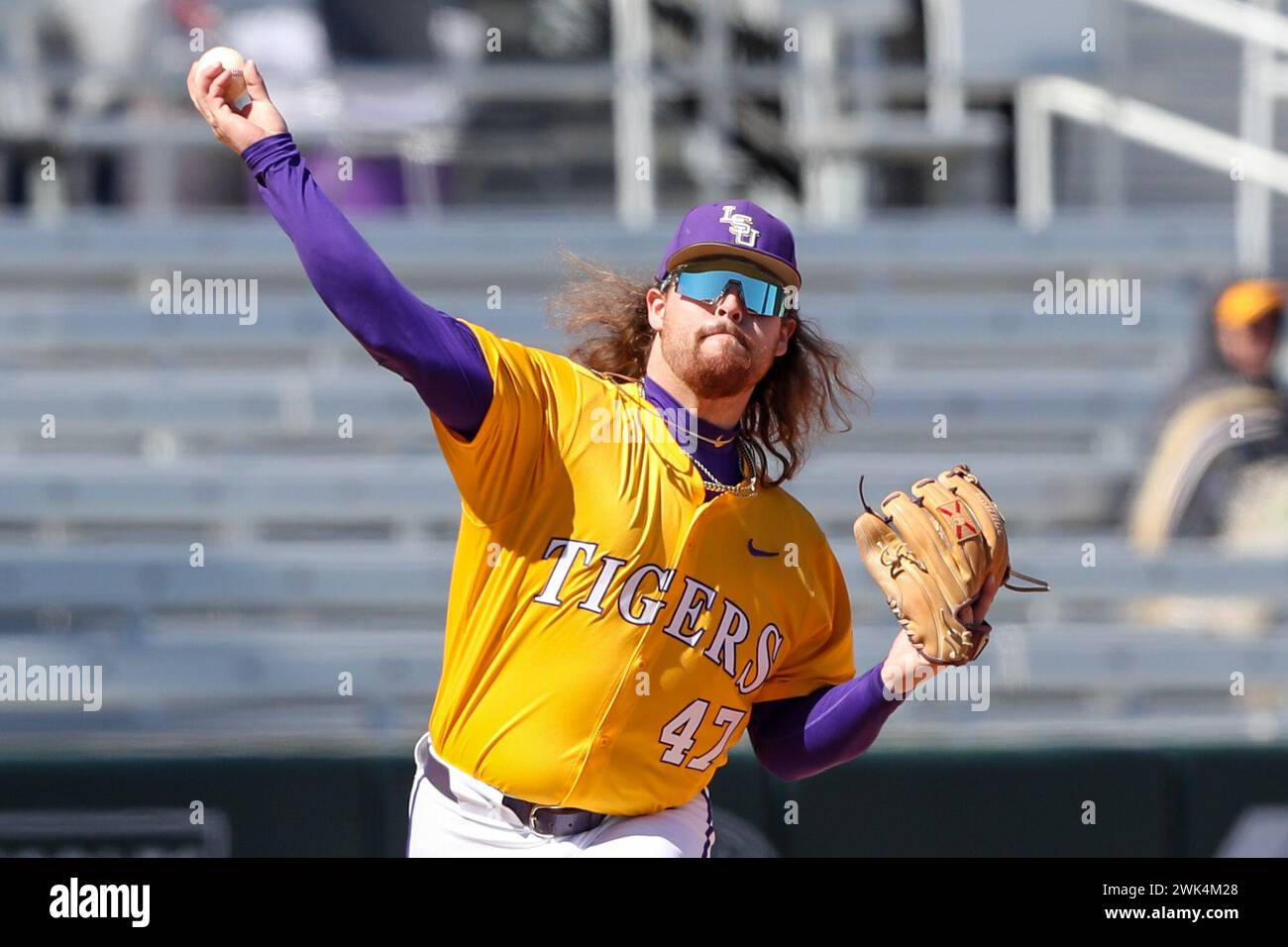 Baton Rouge, LA, USA. 18th Feb, 2024. LSU third baseman Tommy White (47 ...