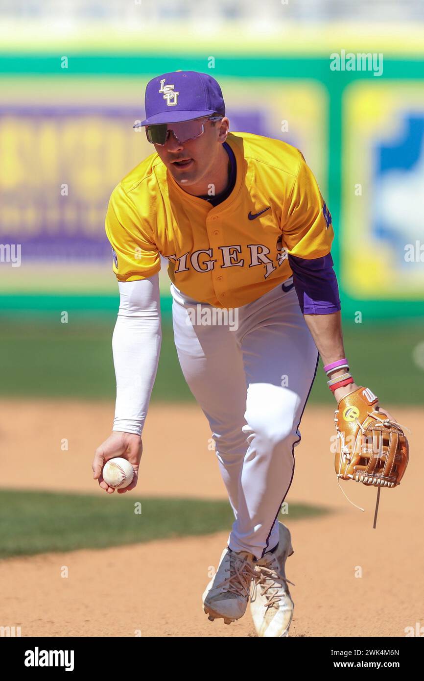 Baton Rouge, LA, USA. 18th Feb, 2024. LSU second baseman Josh Pearson ...