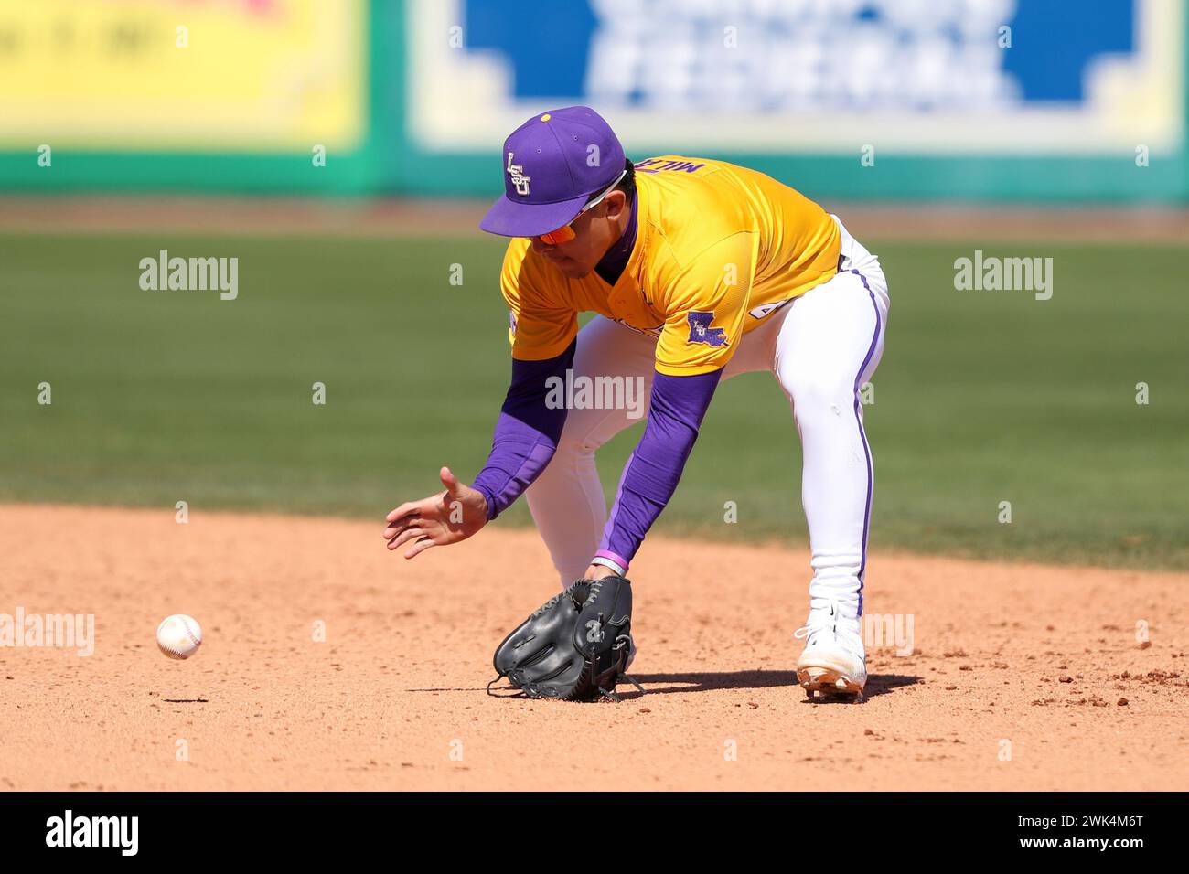 Baton Rouge, LA, USA. 18th Feb, 2024. LSU second baseman Steven Milam ...