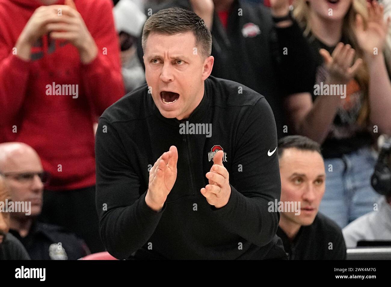 Ohio State interim head coach Jake Diebler shouts in the first half of ...