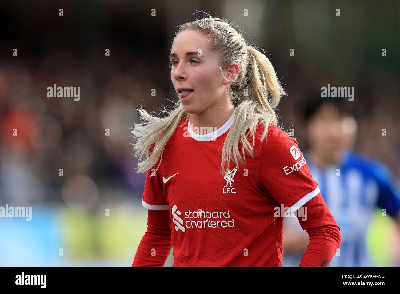 Crawley, UK. 18th Feb, 2024. Missy Bo Kearns of Liverpool Women seen ...