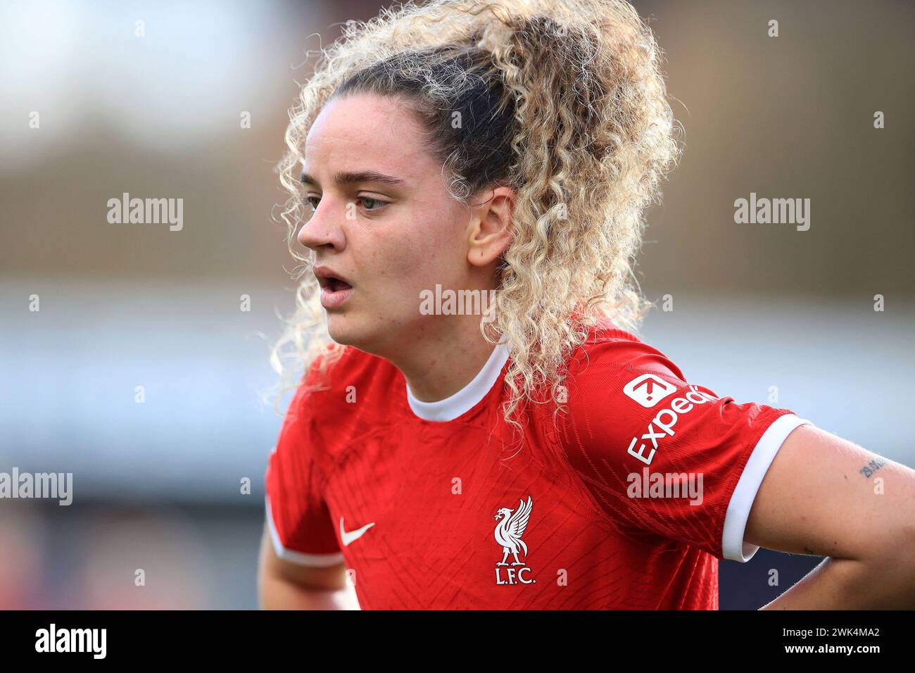 Crawley, UK. 18th Feb, 2024. Leanne Kiernan of Liverpool Women seen ...