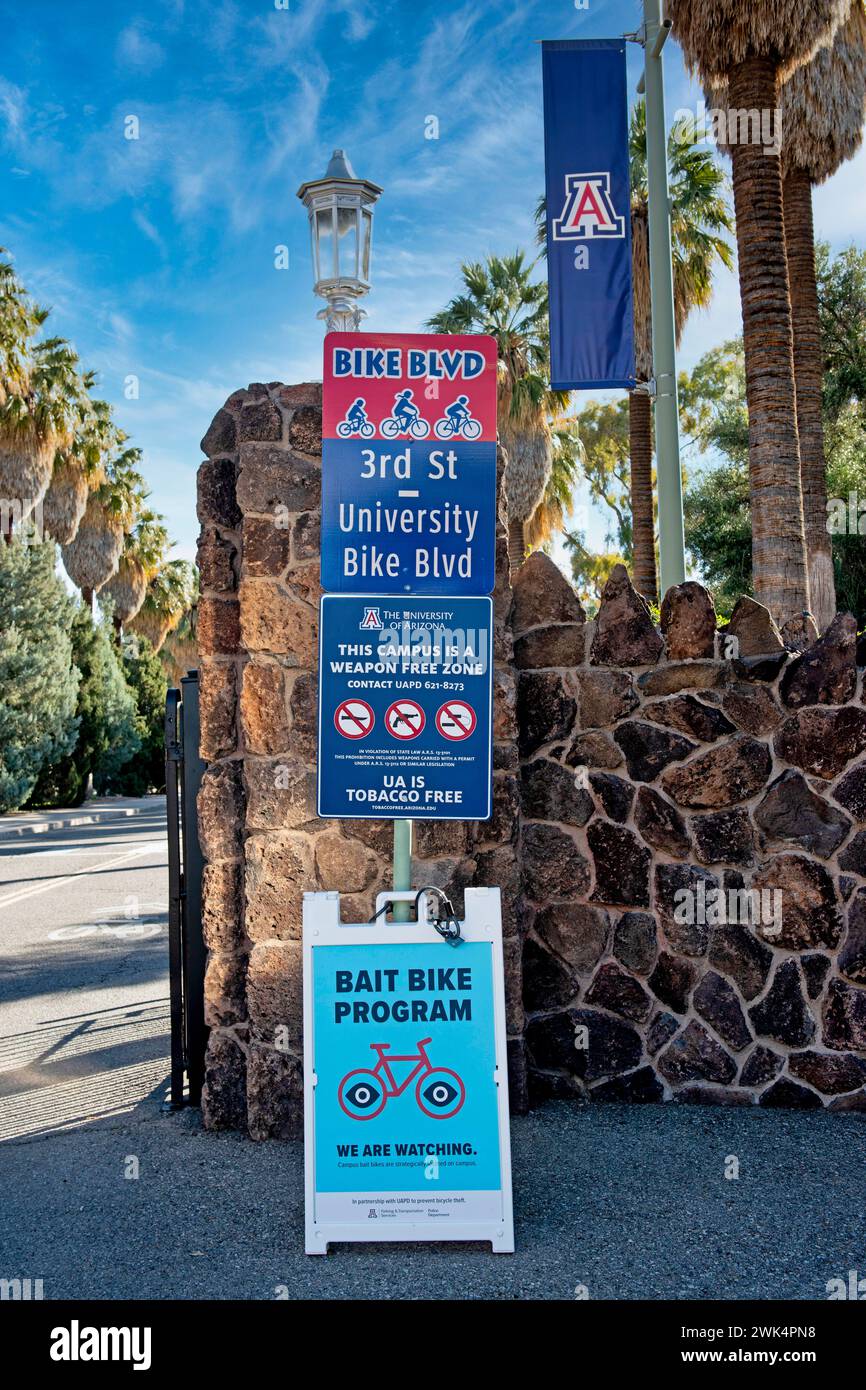 Outside the entrance to the University of Arizona campus, Tucson, a ...