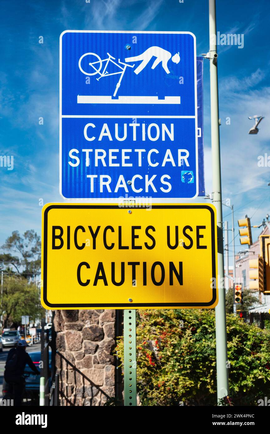 Caution Streetcar Tracks - Bicycles use Caution signs in Tucson AZ ...