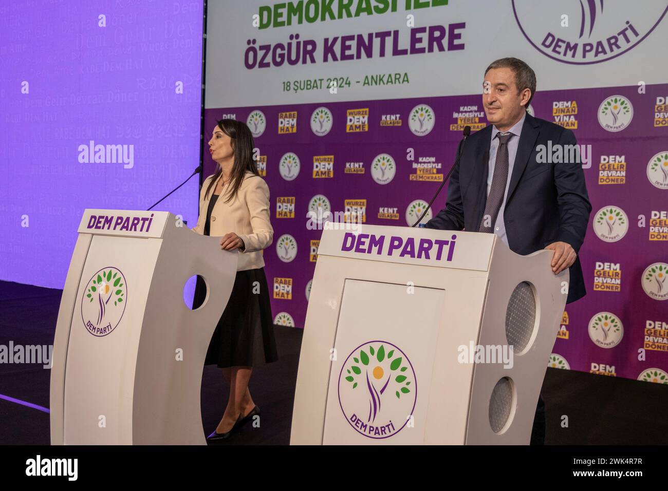 Ankara, Turkey. 18th Feb, 2024. DEM Party Co-Chairman Tulay ...