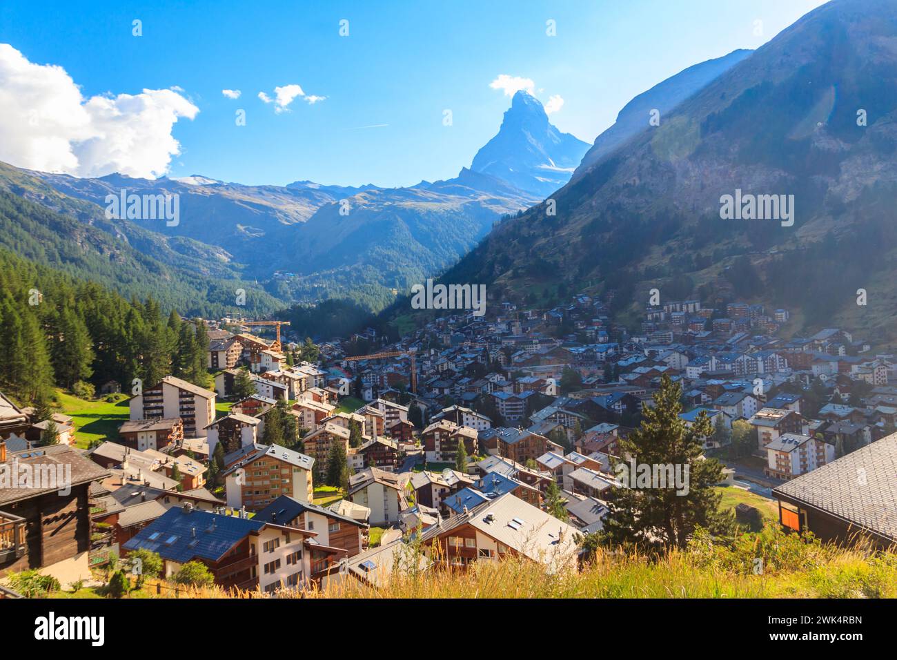 View of Zermatt town and Matterhorn mountain in the Valais canton ...