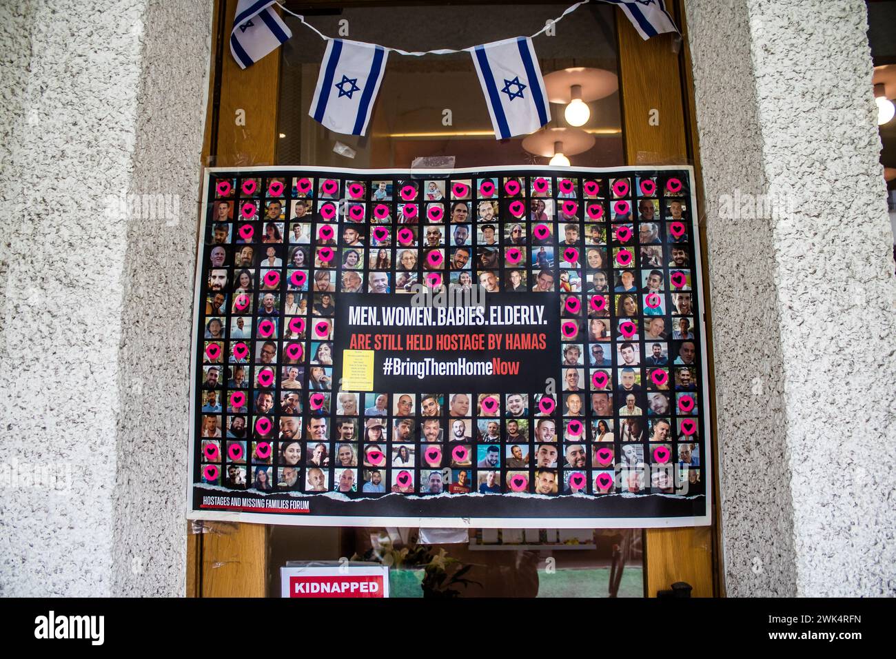 Tel Aviv, Israel, February 18, 2024 Posters depicting the faces of ...