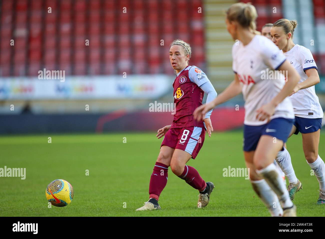 London, England. 18 February, 2024. Jordan Nobbs of Aston Villa makes a ...