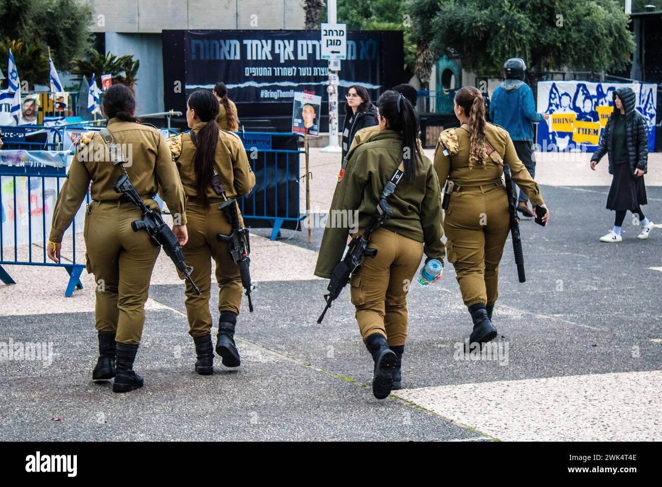 Tel Aviv, Israel, February 18 Israeli female soldiers walking in the ...