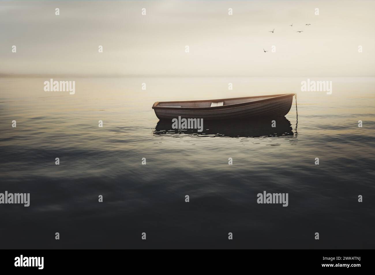 surreal boat in the middle of the sea and uncontaminated nature Stock ...