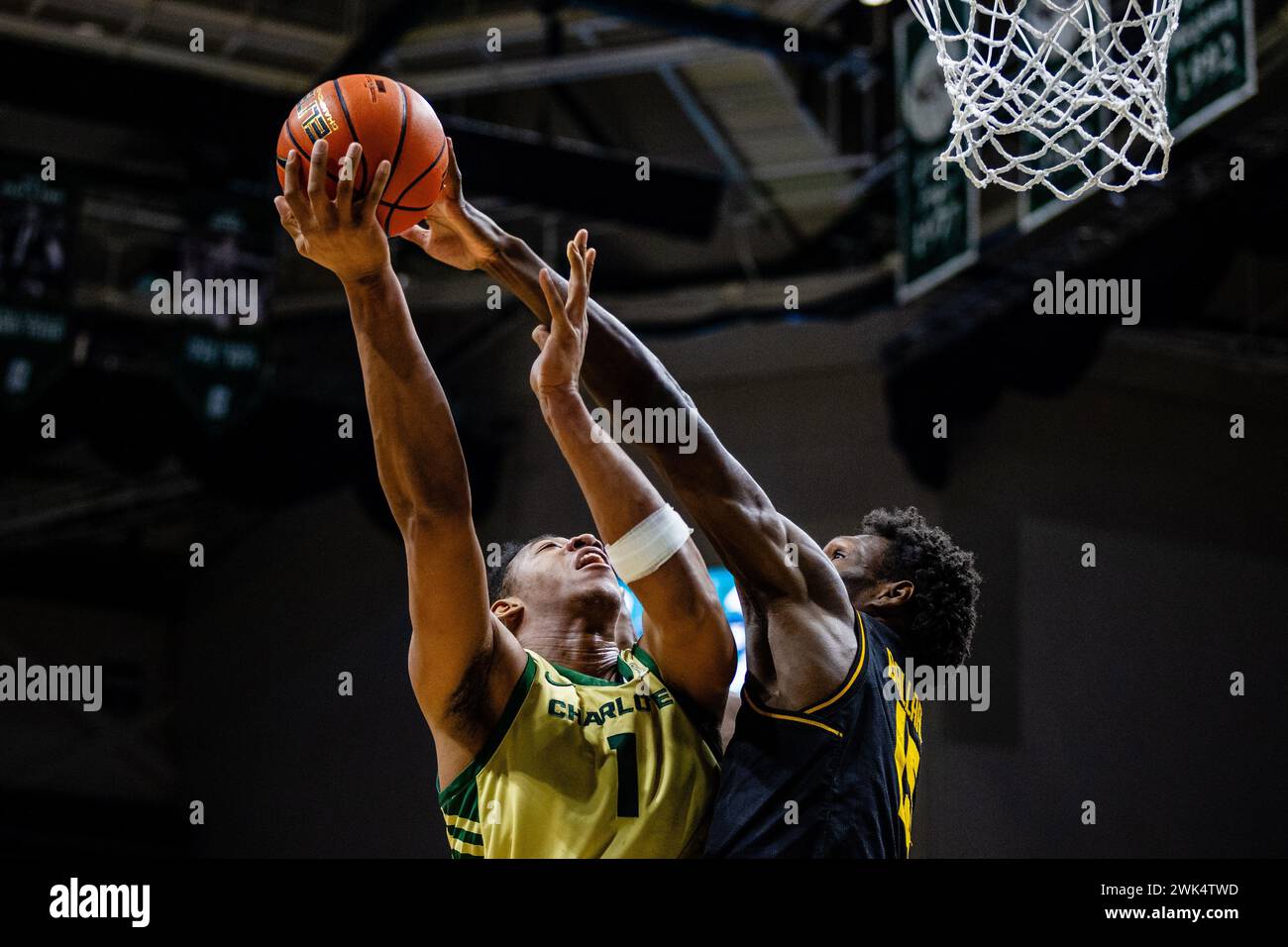 Charlotte, NC, USA. 18th Feb, 2024. Charlotte 49ers center Dishon ...