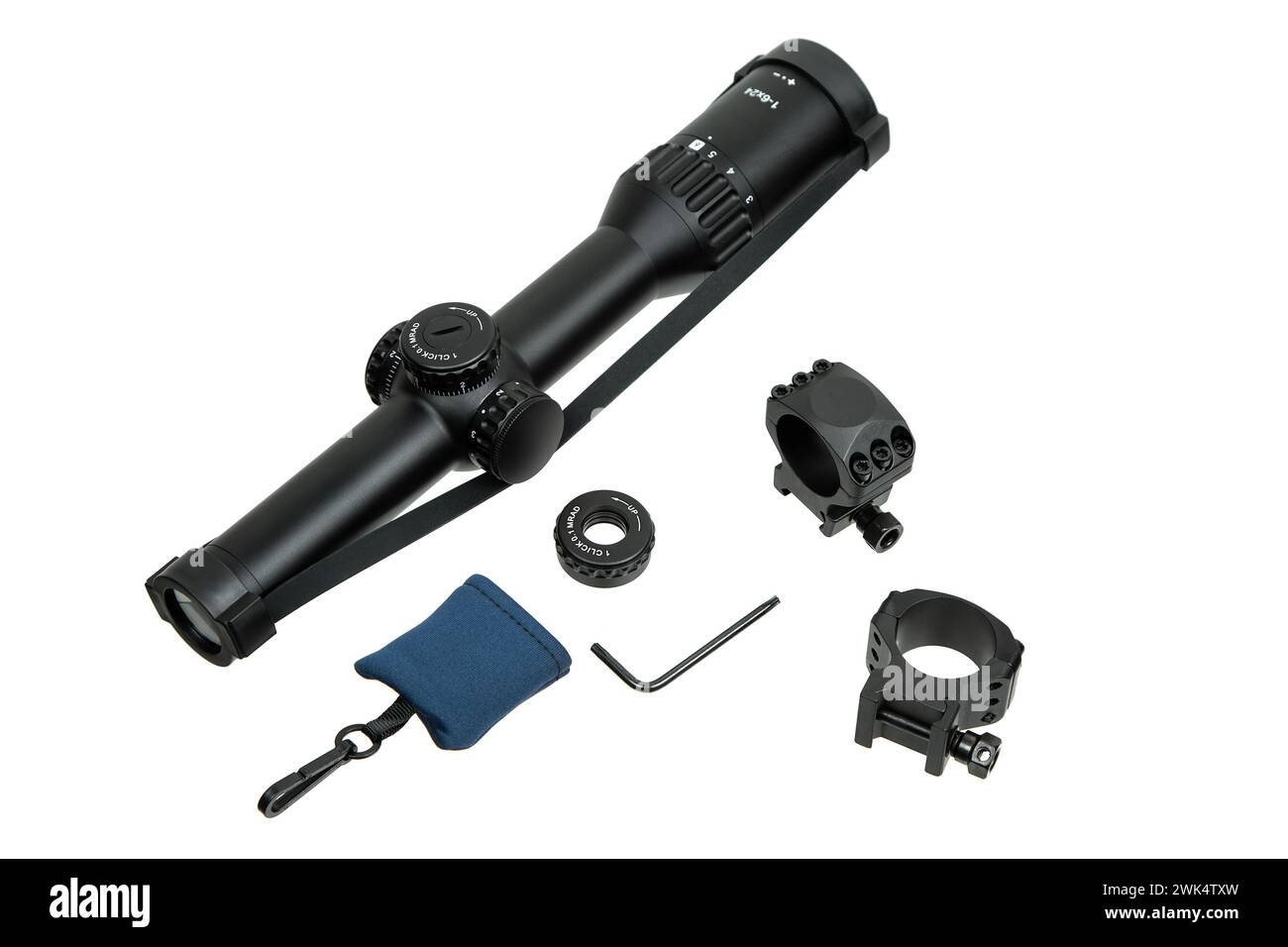 Modern sniper scope on a white background. Optical device for aiming ...