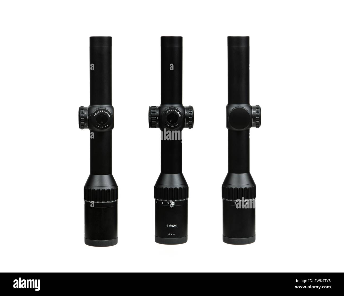 Modern sniper scope on a white background. Optical device for aiming ...