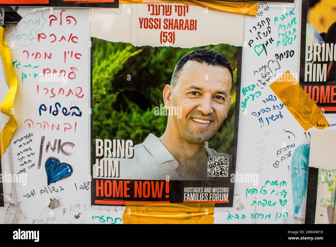 Tel Aviv, Israel, February 18, 2024 Posters depicting the faces of ...