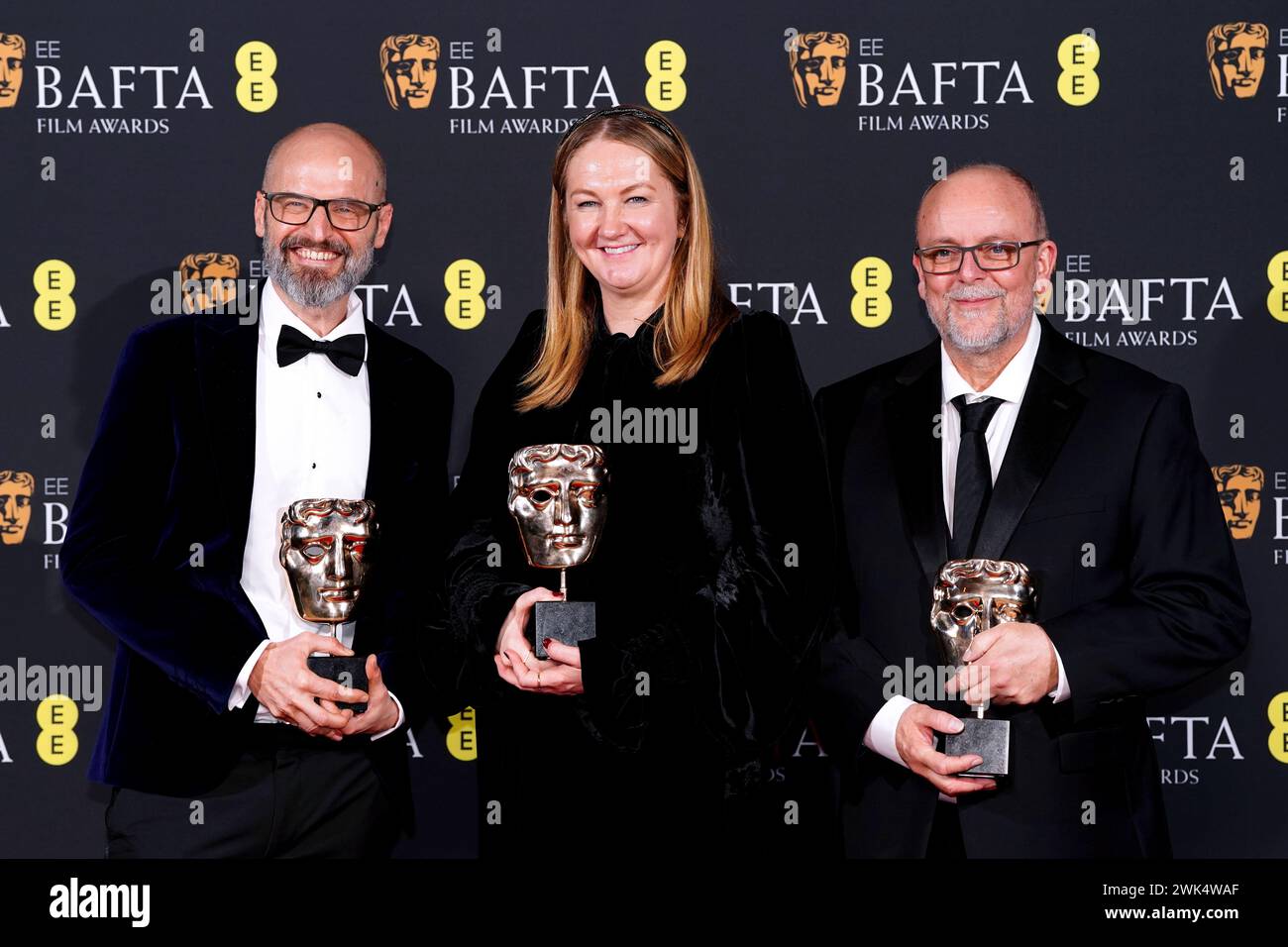 Josh Weston, Nadia Stacey and Mark Coulier in the press room after ...