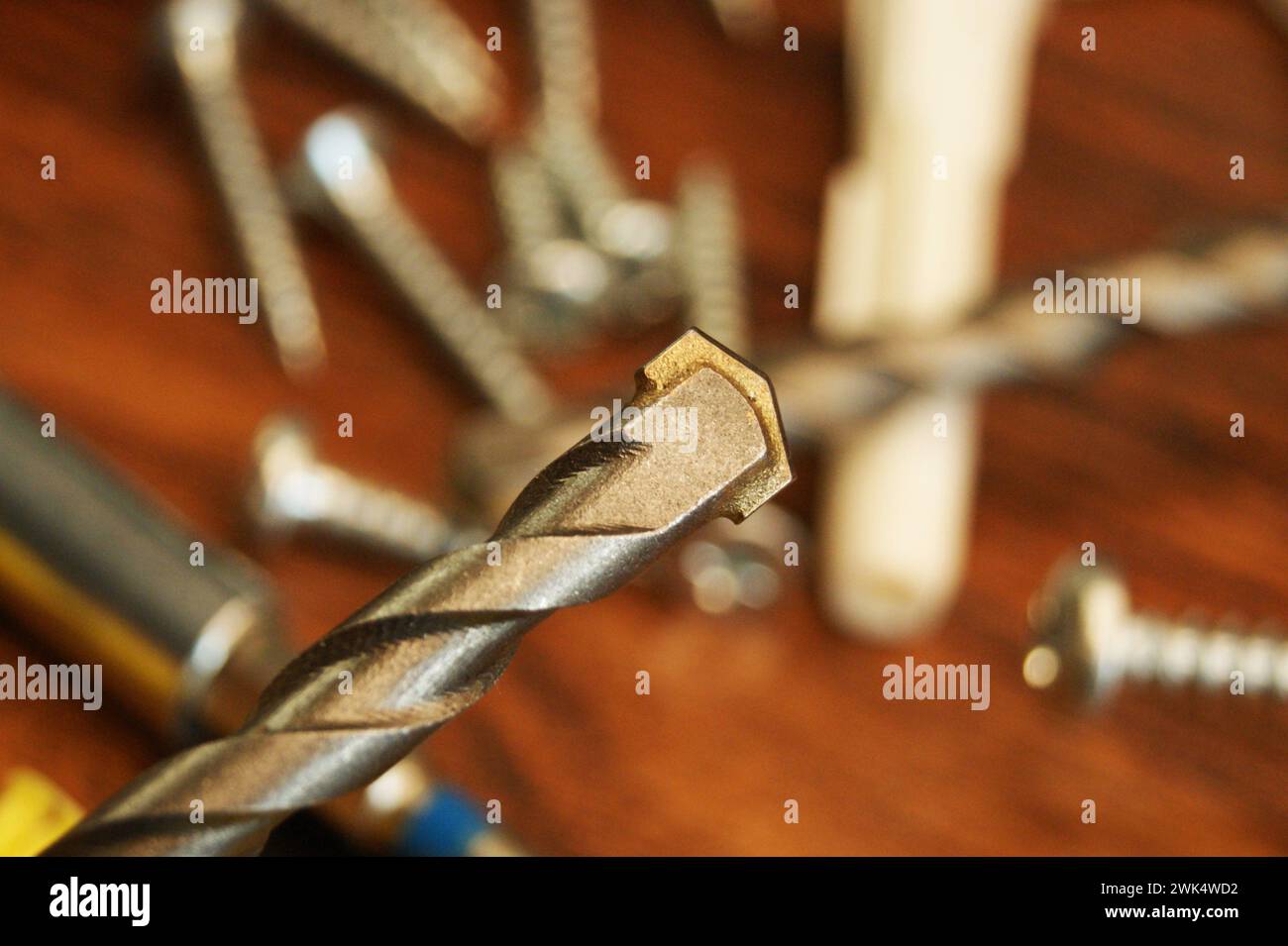 Drill with a special tip for holes in concrete and stone. Fragment of ...