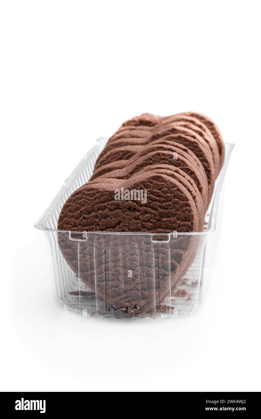 Heart shaped butter chocolate biscuits in plastic pack isolated on ...