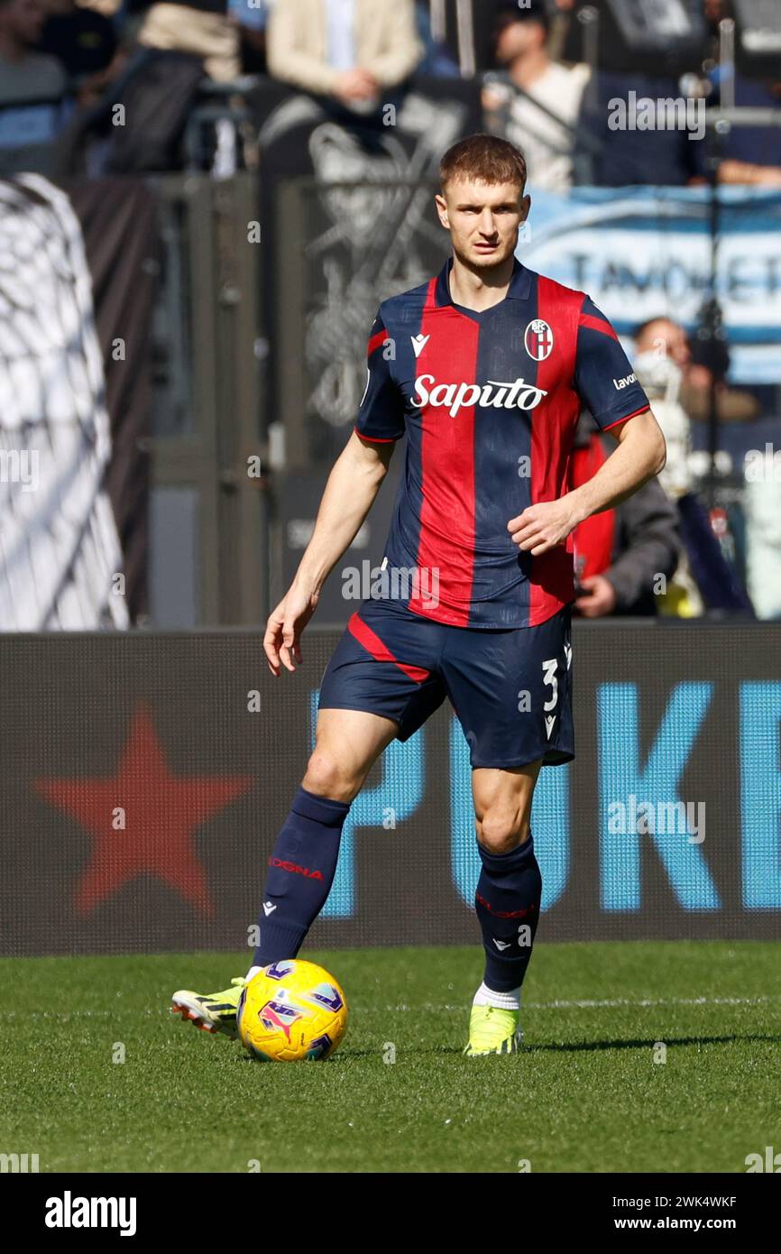Stefan Posch of Bologna is playing during Serie A soccer match SS Lazio ...