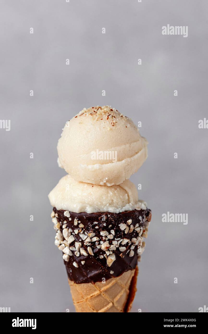 Almon milk ice cream scoops macro Stock Photo - Alamy