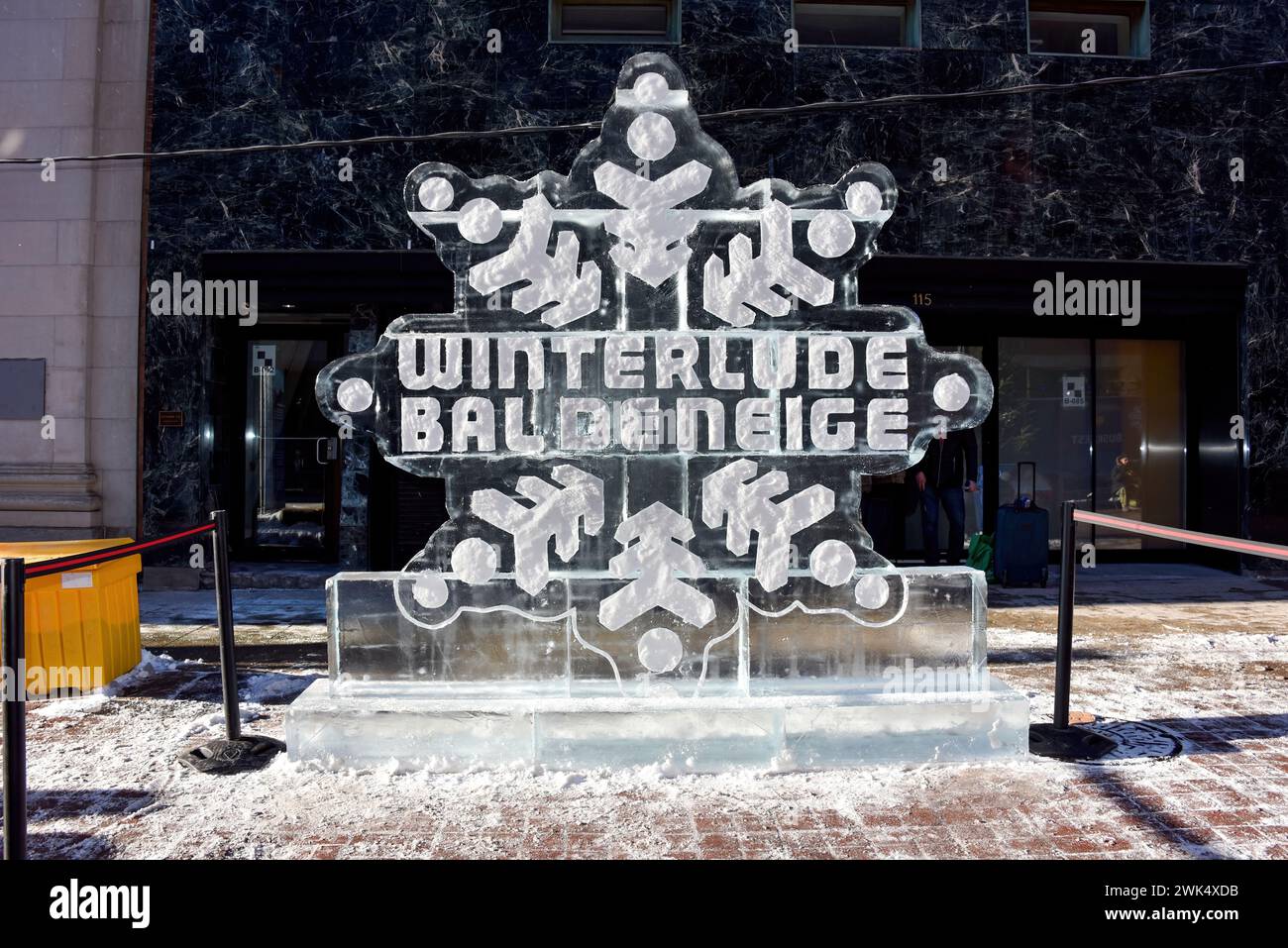 Ottawa, Canada - February 17, 2024: Ice sculpture of Winterlude logo on ...