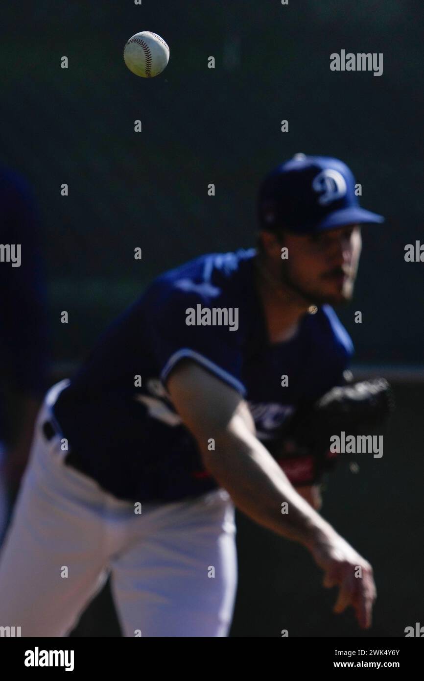 Los Angeles Dodgers relief pitcher Daniel Hudson participates in spring ...