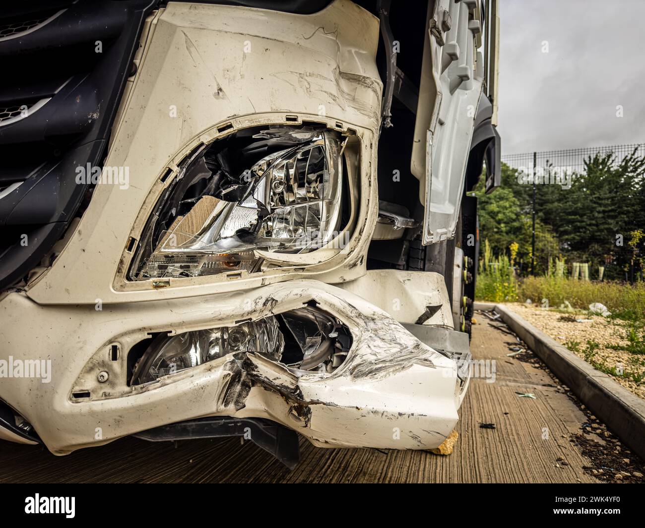 The lorry crashed windshield. Broken truck. Lorry after the accident ...