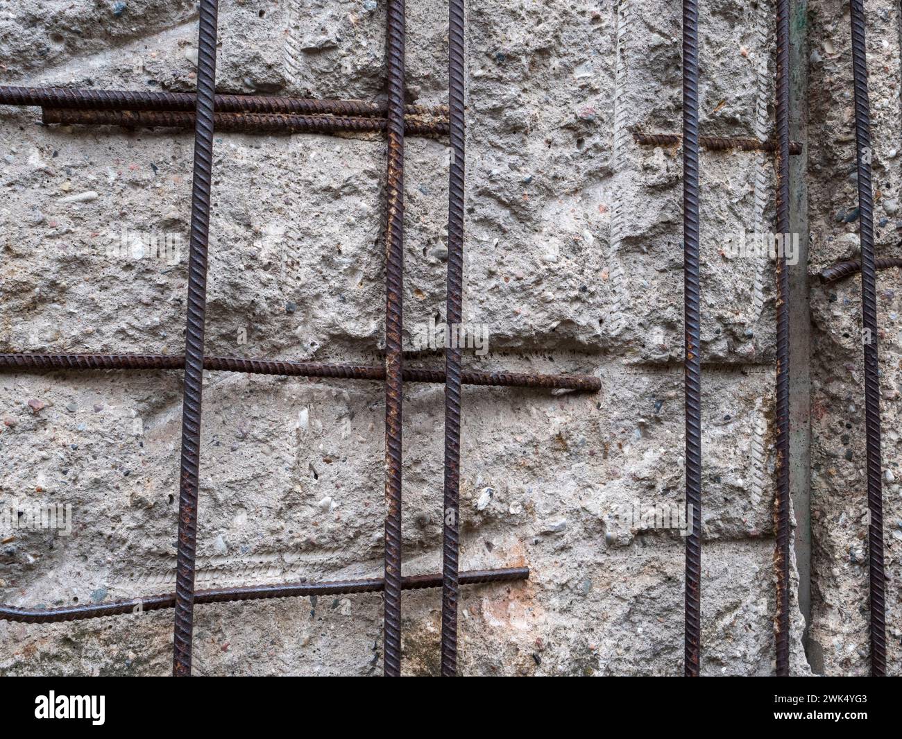 Detail showing exposed reinforement bars on a preserved section of the ...