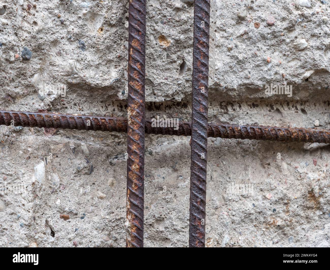 Detail showing exposed reinforement bars on a preserved section of the ...